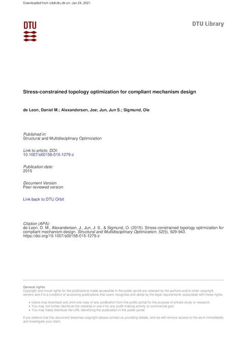 Pdf Stress Constrained Topology Optimization For Compliant · Stress