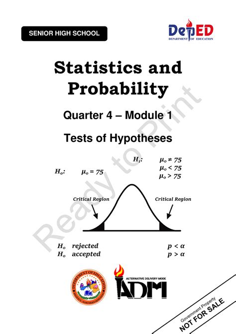 Stat Prob Q Mod Tests Of Hypotheses V Statistics And Probability Quarter Module