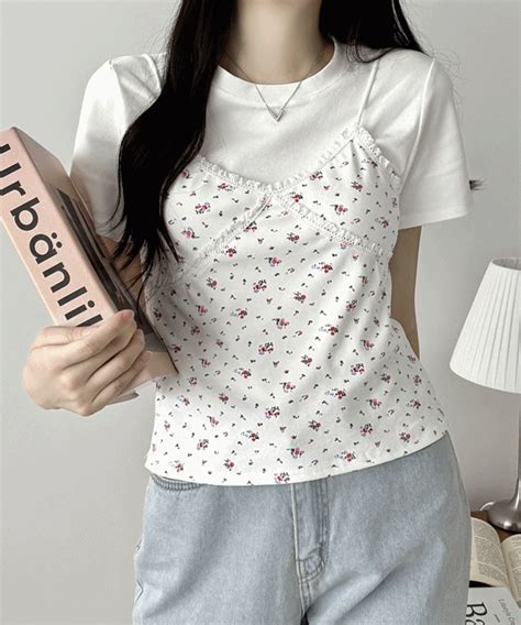 옐로우바빌 여름신상💙 헤이즐 플라워 뷔스티에 반팔티 투피스 코디set2col