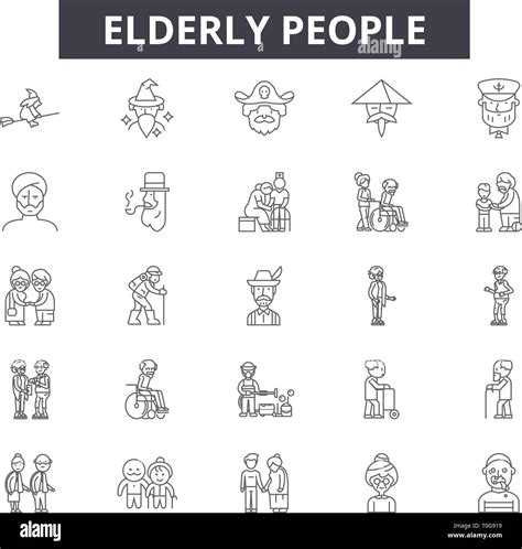 Elderly People Line Icons For Web And Mobile Design Editable Stroke