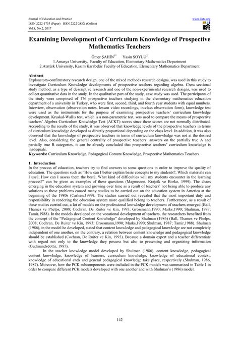 Pdf Examining Development Of Curriculum Knowledge Of Prospective Mathematics Teachers
