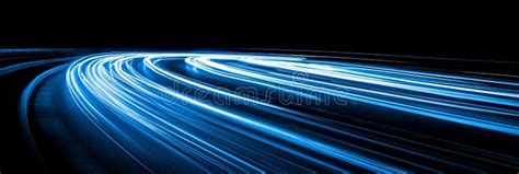 Speed Of Light Trails Abstract Blue Trails On Black Background With Long Exposure Curved Path