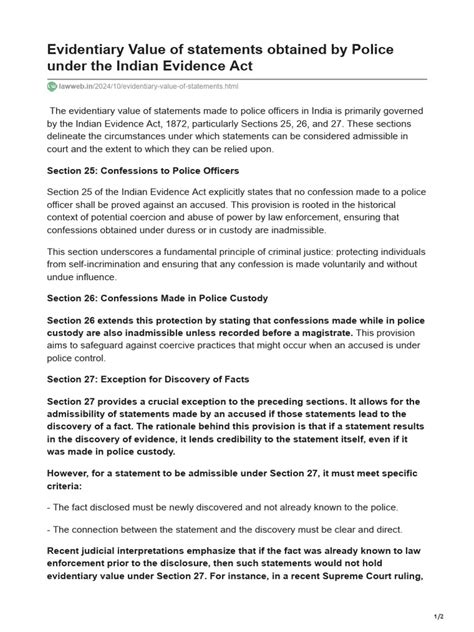 Lawweb In Evidentiary Value Of Statements Obtained By Police Under