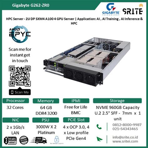 Jual Server Gigabyte GPU AMD 2U 32Core 64GB 1TB NVIDIA HGX A100 25GB SFP28 Jakarta Barat