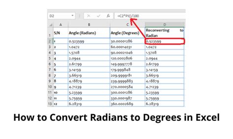 how to convert radians to degrees in excel
