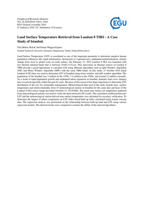 Pdf Land Surface Temperature Retrieval From Landsat 8 Tirs A Case