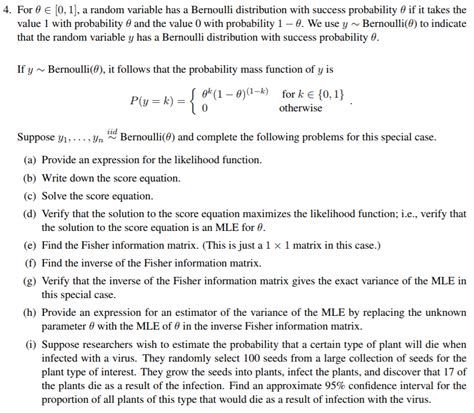 Solved 4 For 0 E 0 1 A Random Variable Has A Bernoulli