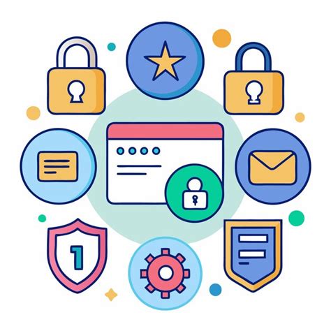 Security Concept With Icons Of Locks Shields Website Envelope Star And Gear Premium Ai
