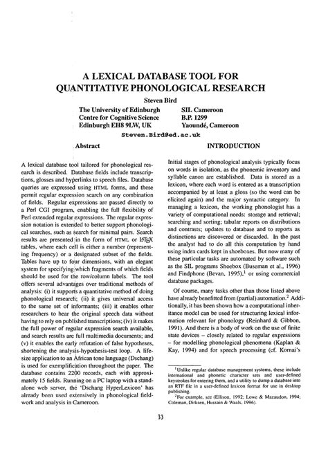 Pdf A Lexical Database Tool For Quantitative Phonological Research
