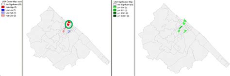 Distribution Of Most Likely Satscan Clusters Green Circle And Lisa Download Scientific