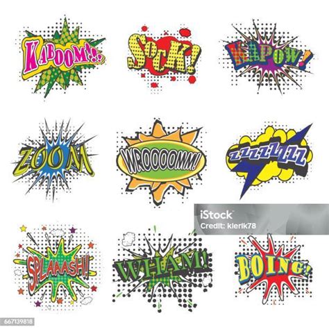 일련의 충돌의 성 이야기 및 구름 펑 소리와 멋진 만화 느낌표 폭탄 펑 소리 쾅 거품 연설 이런 식 벡터 일러스트 레이 션 Haftbefehl Rapper에 대한 스톡