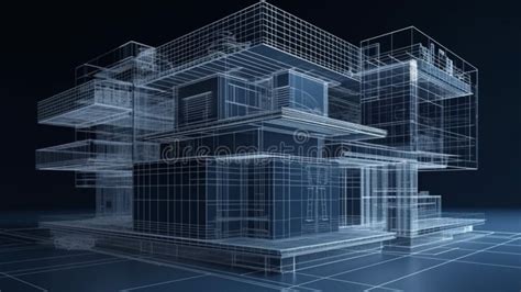 Architecture Abstract Blueprint Wireframe Render Stock Illustration