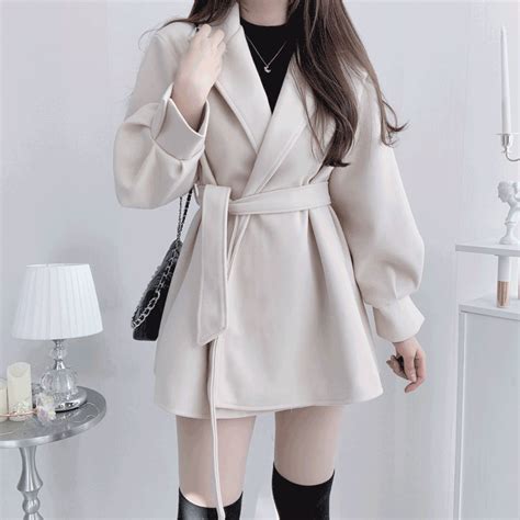 [안정적기장감 국내고퀄 핏보장] 허리끈 퍼프 모직 원피스 코트 에이블리