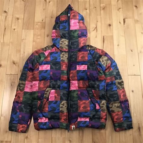 Bape Crazy Color Camo Down Jacket L Size A Bathing Ape Full Zip Hoodie