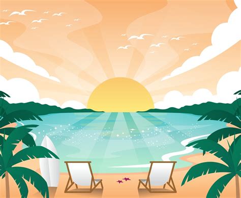 Sunset On The Beach Summer Scenery Background Freevectors