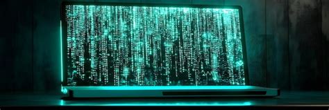 Desktop Computer With Glowing Binary Code On The Screen Premium Ai