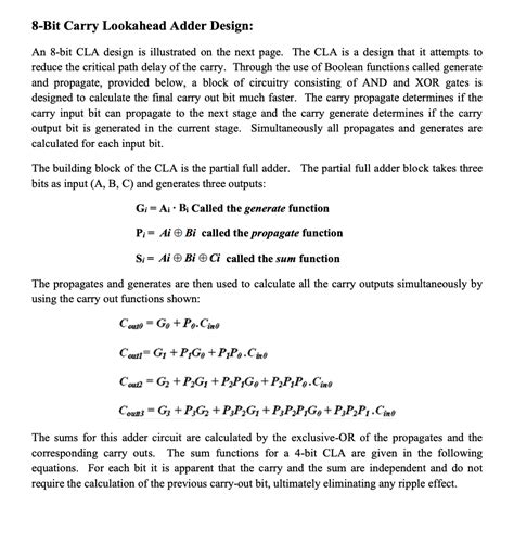 Solved 8 Bit Carry Lookahead Adder Design An 8 Bit Cla