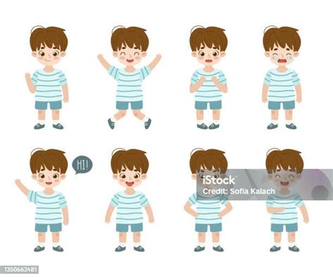 귀여운 만화 작은 소년 표정 세트 아이들의 표현의 컬렉션 다양한 포즈로 재미있는 아이 캐릭터 아기에 대한 스톡 벡터 아트 및 기타 이미지 Istock