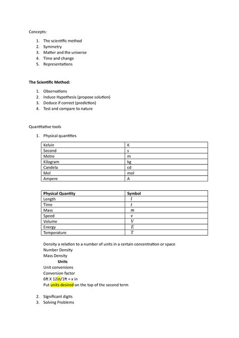 Week 1 Lecture Notes 1 Concepts The Scientific Method Symmetry