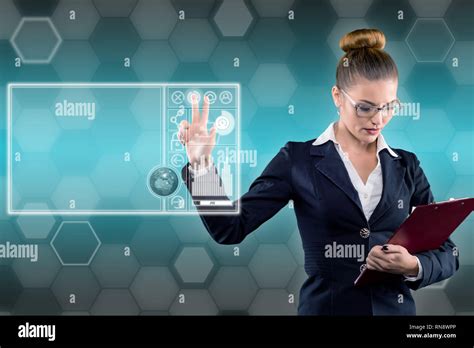 Future Technology With Holographic Interface Futuristic Business Woman