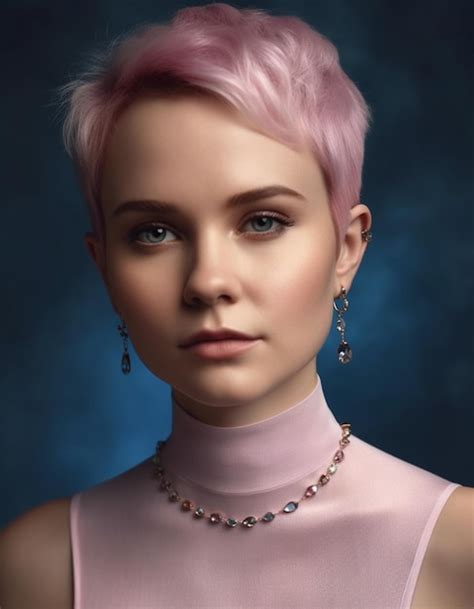 Una Chica Con El Pelo Corto Y Rosa Y Un Top Rosa Foto Premium