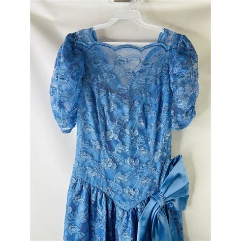 80s Womens 910 Lace Puff Sleeve Satin Bow Prom Dress Usa Romantic