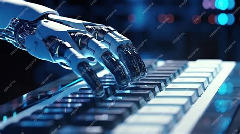 Premium Ai Image Futuristic Robot Hand Typing