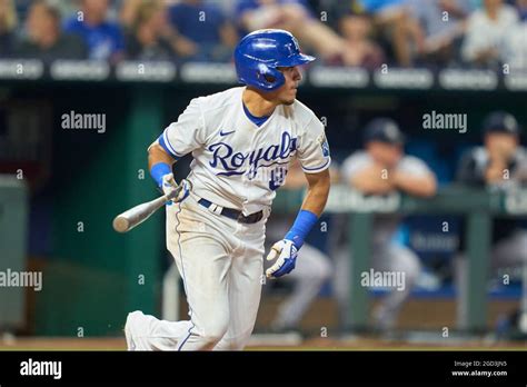 August 9 2021 Kansas City Shortstop Nicky Lopez 8 Gets A Hit During