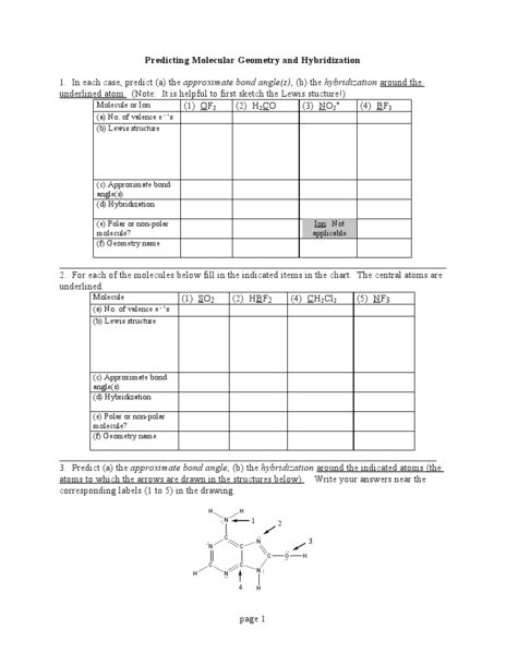 Predicting Molecular Geometry And Hybridization Worksheet For Higher Ed Lesson Planet