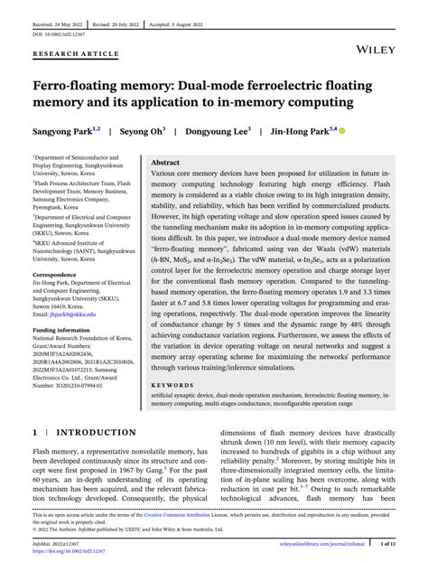Pdf Ferro‐floating Memory Dual‐mode Ferroelectric Floating Memory And Its Application To In