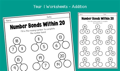 Year 1 Number Bonds Within 20 Worksheets Ks1 Addition Primary Maths