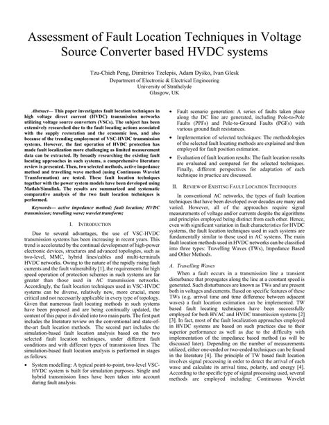 Pdf Assessment Of Fault Location Techniques In Voltage Source Converter Based Hvdc Systems