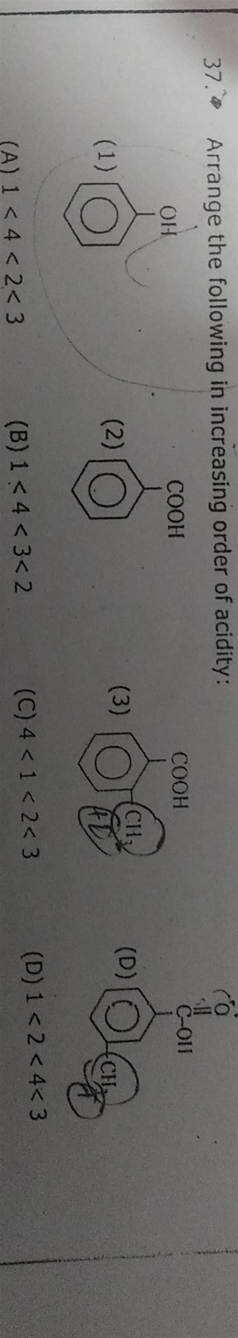 Arrange The Following In Increasing Order Of Acidity 1 2 3 Filo