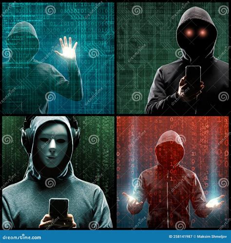 Portrait Of Computer Hacker In Hoodie Obscured Dark Face Data Thief Internet Fraud Darknet