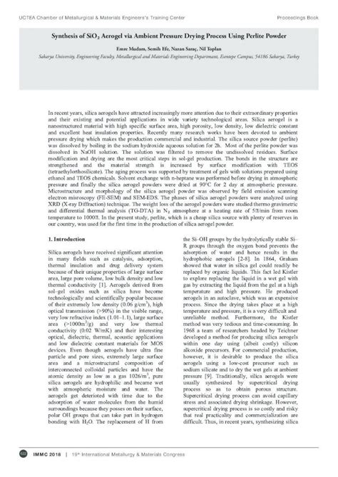 Pdf Synthesis Of Sio2 Aerogel Via Ambient Pressure Drying Perlite