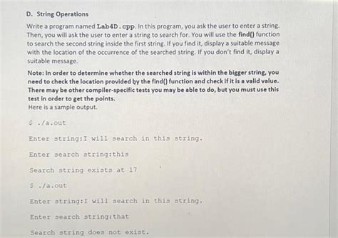 solved d string operations write a program named lab4d cpp