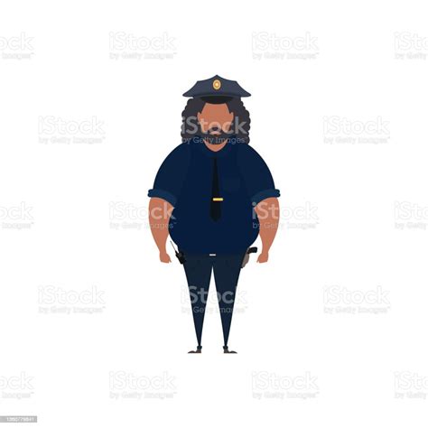제복을 입은 경찰관이 정면에 서 있다 직업 사람들 개념 경찰서에서 일하기 흰색 배경에 격리 된 경찰관 벡터 문자 그림 감시에