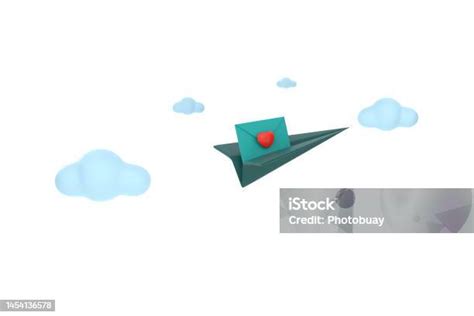 아이콘 봉투 편지 종이 비행기에 빨간 하트가 있는 우편 편지 3차원 형태에 대한 스톡 사진 및 기타 이미지 3차원 형태