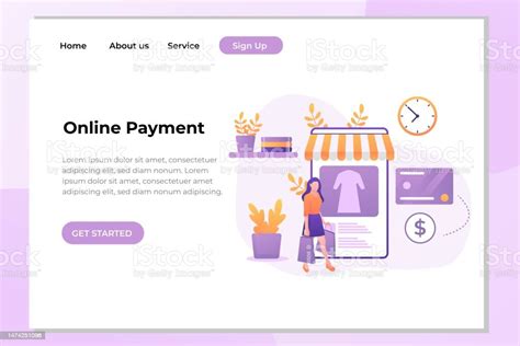 온라인 쇼핑의 방문 페이지 템플릿입니다 웹 사이트 및 모바일 웹 사이트에 대한 웹 페이지 디자인의 현대적인 평면 디자인 개념 쉽게 편집하고 사용자 정의 할 수 있습니다 벡터