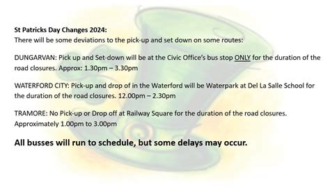 St Pats Day 2024 Local Link Waterford Public Transport Bus Service