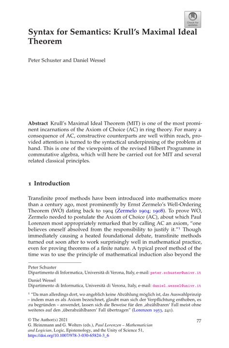 Pdf Syntax For Semantics Krulls Maximal Ideal Theorem
