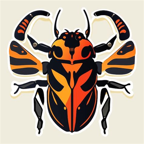 Азиатский длиннорогий жук вручную нарисованный мультфильм наклейка икона концепция изолированная