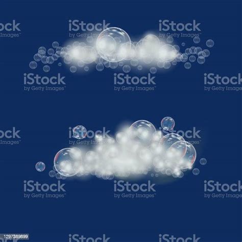파란색 배경에 구름의 형태로 비누거품 샴푸 및 폼 벡터 일러스트레이션 0명에 대한 스톡 벡터 아트 및 기타 이미지 0명 기포 리넨 Istock