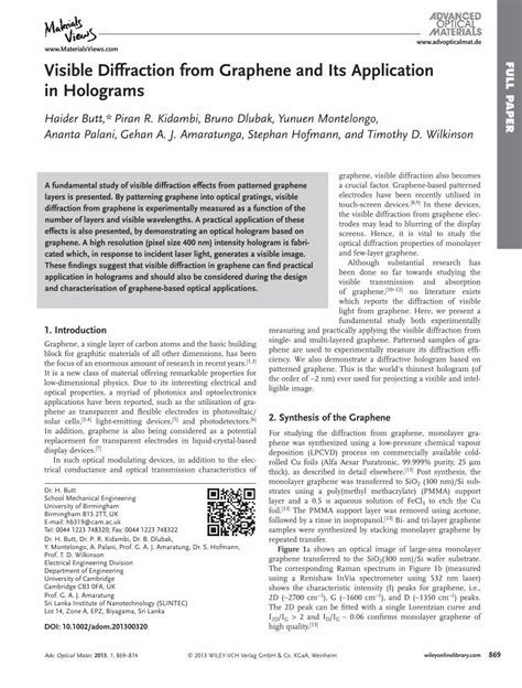 Pdf Visible Diffraction From Graphene And Its Application … · Visible