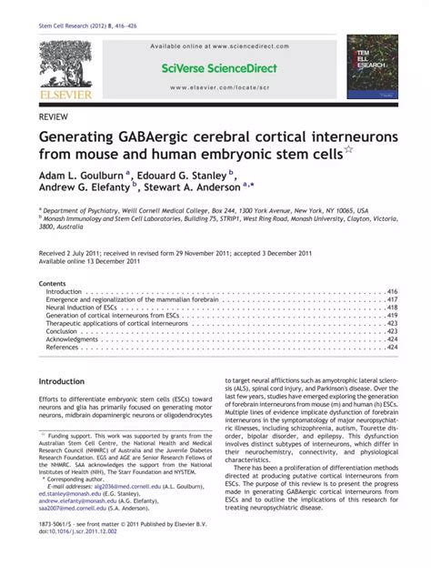 Pdf Generating Gabaergic Cerebral Cortical Interneurons From Mouse And Human Embryonic Stem
