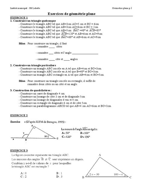 Td Geometrie Plane Pdf Triangle Cercle