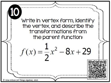 Vertex Form And Factored Form Of Quadratic Equations Task Cards All Things Algebra®
