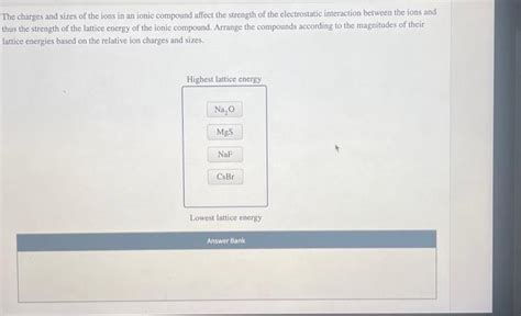 Solved The Charges And Sizes Of The Ions In An Ionic Chegg Com