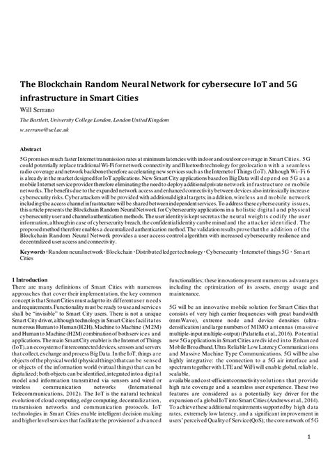 Pdf The Blockchain Random Neural Network For Cybersecure Iot And 5g