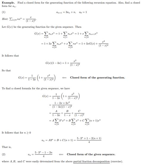 Solved Example Find A Closed Form For The Generating Chegg